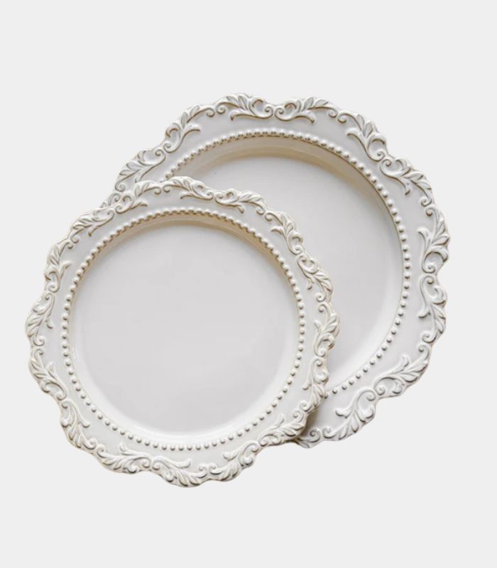 French Baroque Dinner Plates Ceramic Embossed Dinner Tableware