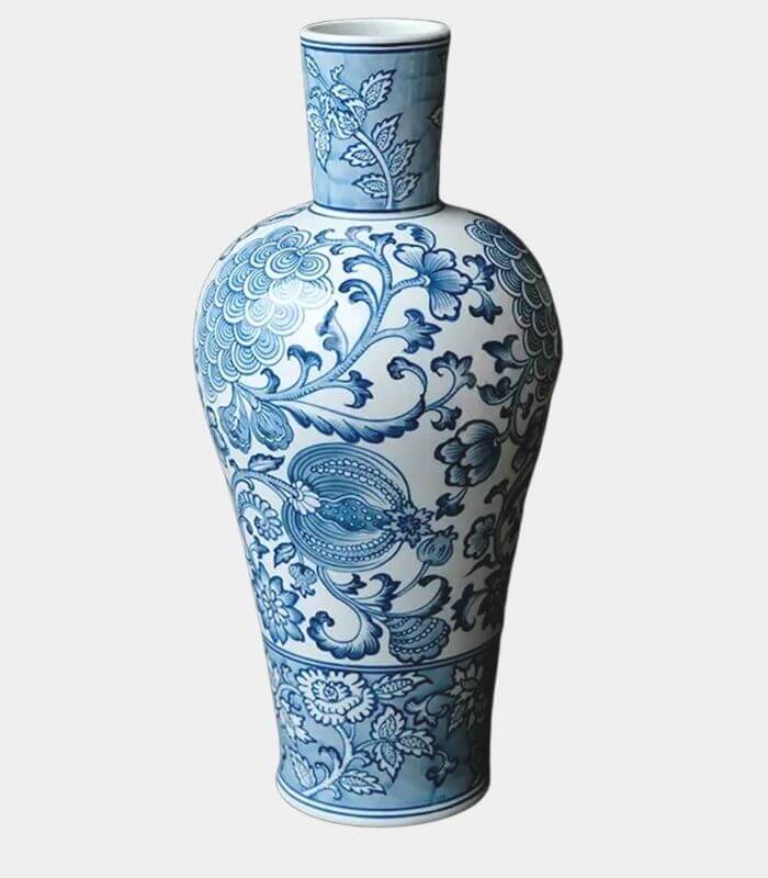 Porcelain Mei Ping Vase - Floral Design Blue and White Large