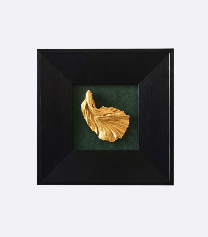 Elegant Betta Fish Wall Art - Hand-Painted Gold Sculpture in Black Woo ...