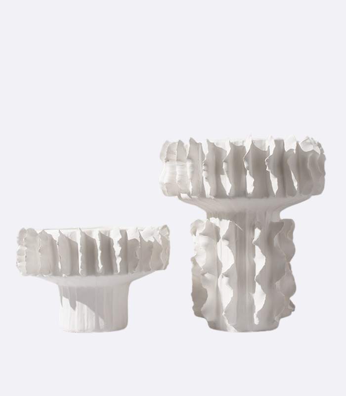 Ceramic Vase White Sculptural Ruffled Design