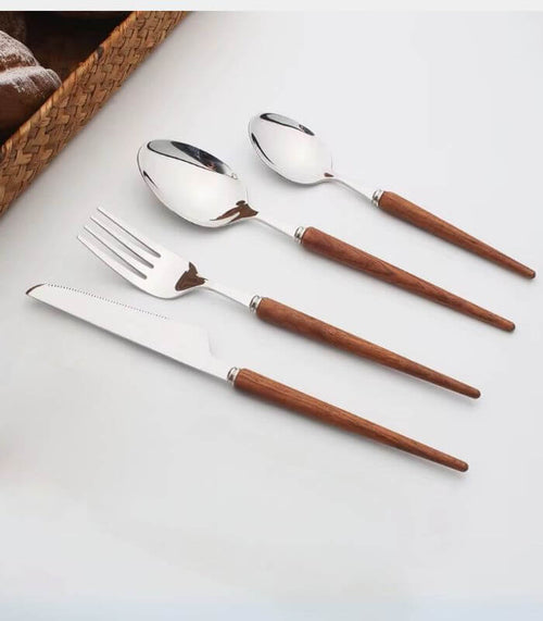 24-Piece Coastal Dining Cutlery Set – Rosewood Handle Stainless Steel